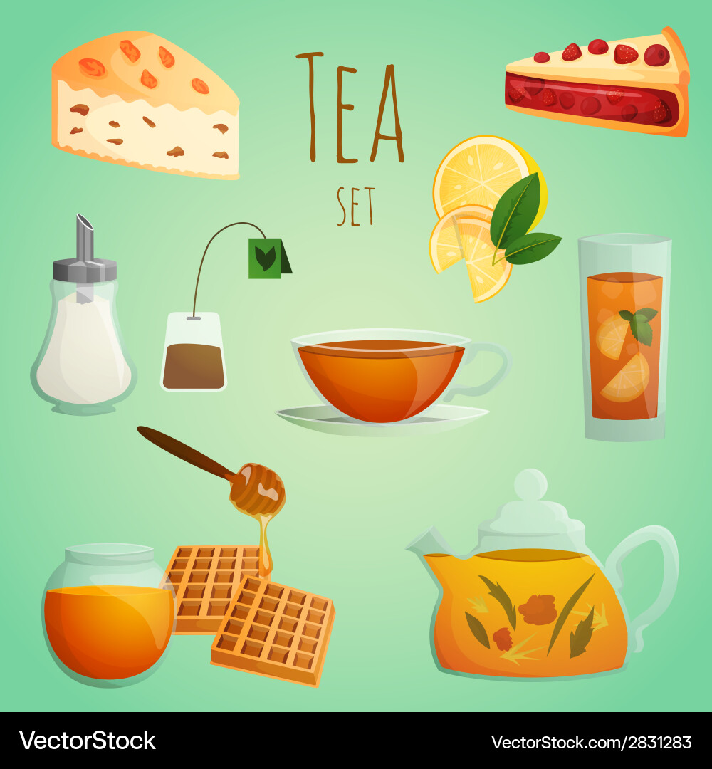 Tea decorative set Royalty Free Vector Image - VectorStock