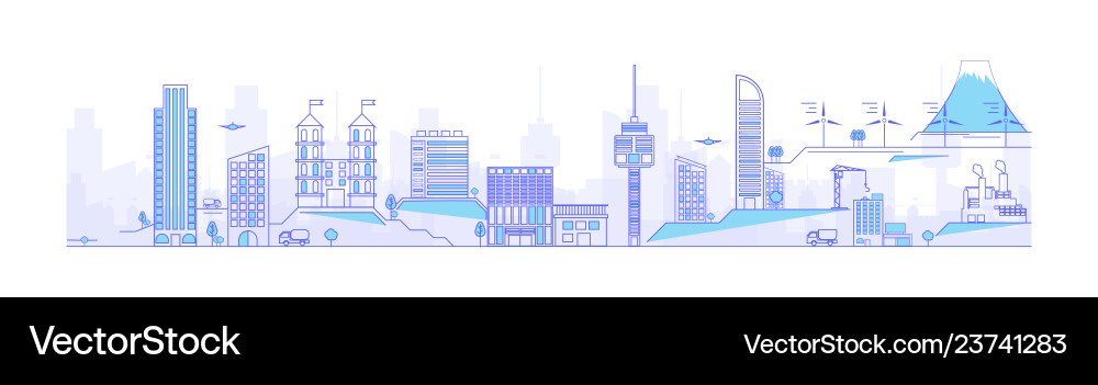 Thin line cityscape with skyscrapers line modern Vector Image