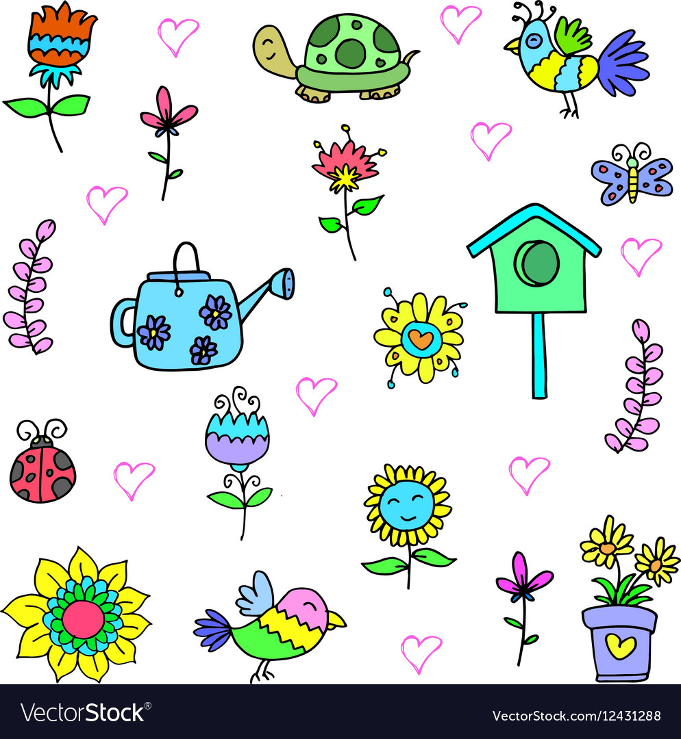 Art of spring set doodles Royalty Free Vector Image