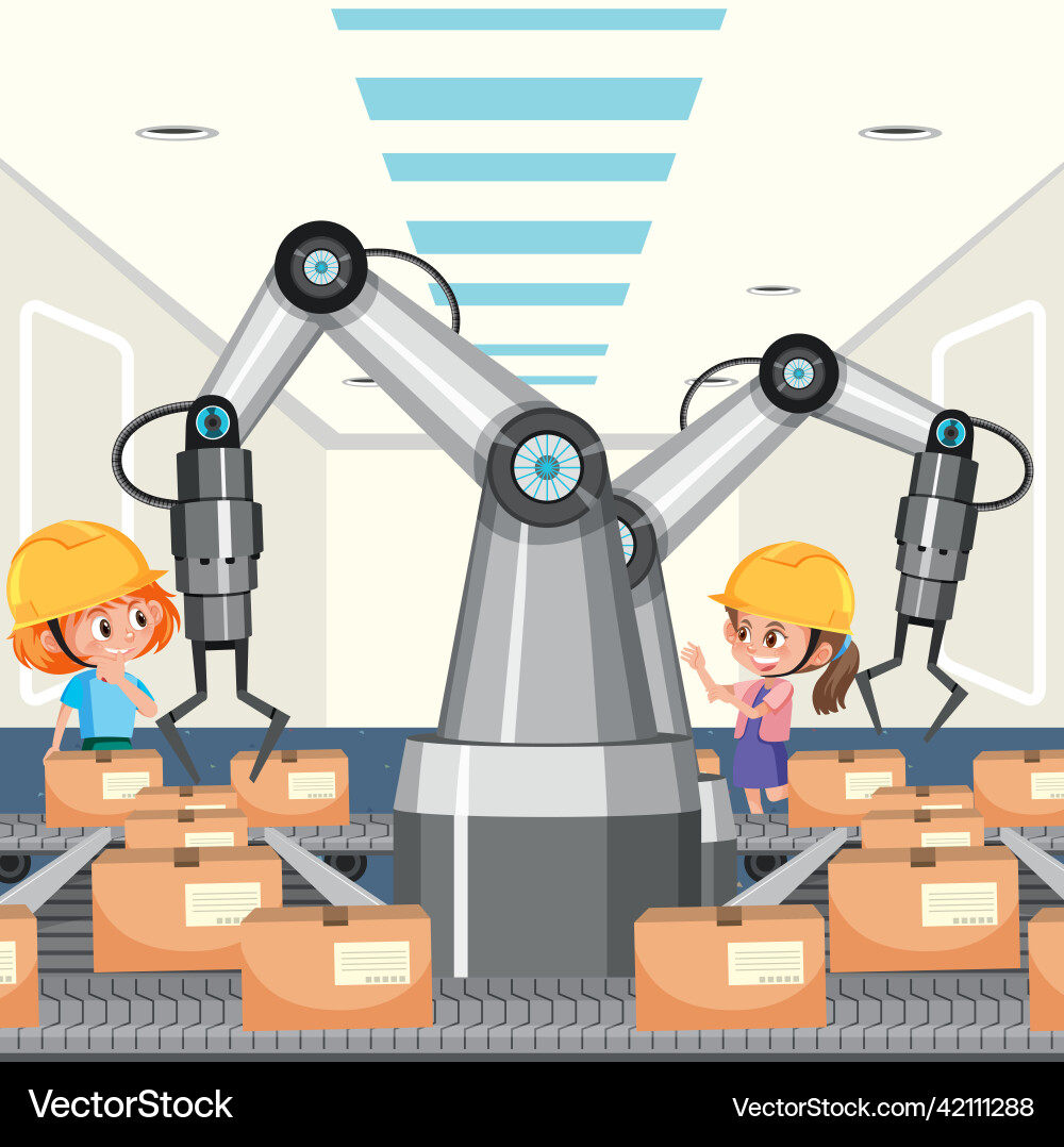Automation industry concept with assembly line Vector Image