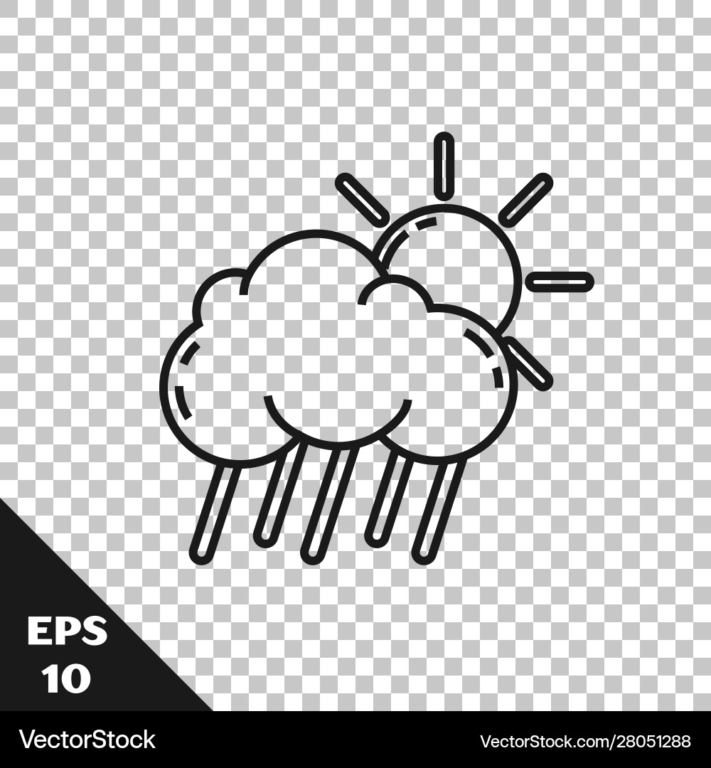 Black line cloud with rain and sun icon isolated Vector Image