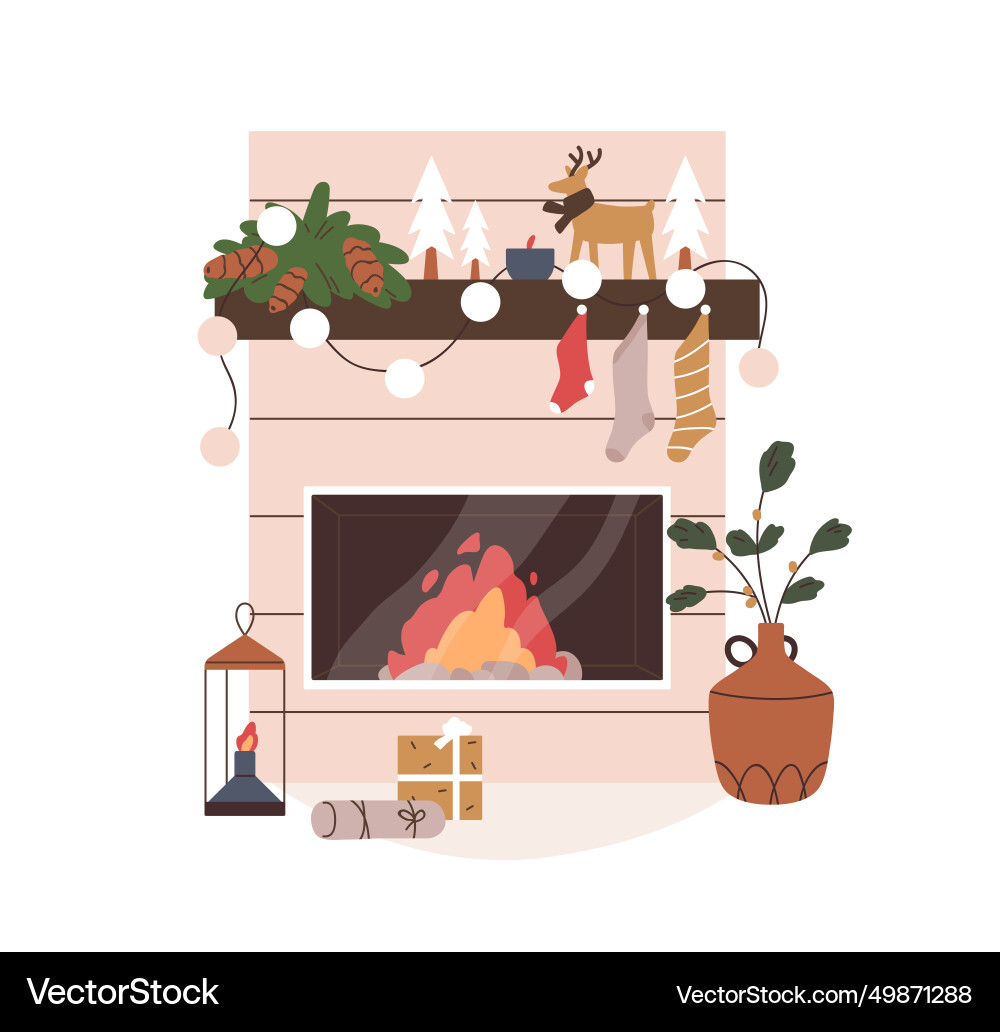 Christmas fireplace xmas fire place fireside Vector Image