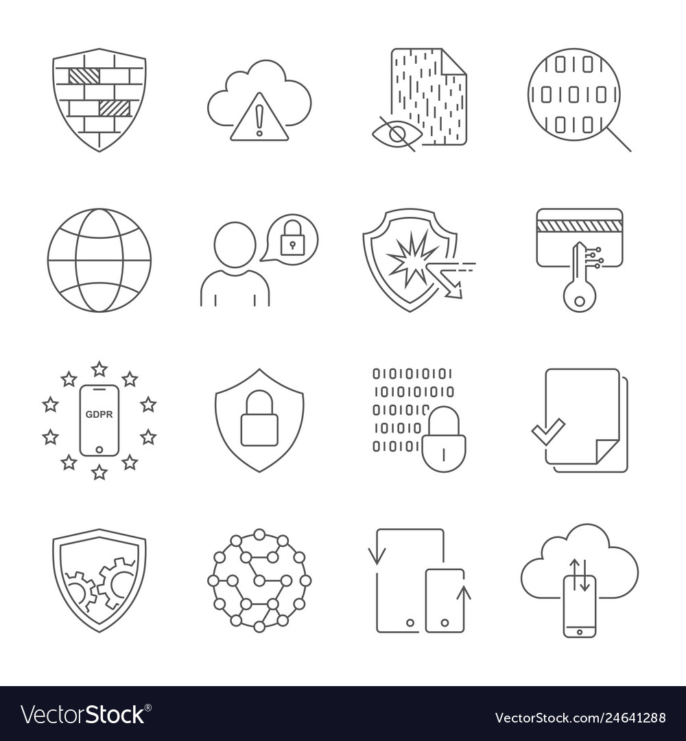 Data protection icons line set Royalty Free Vector Image