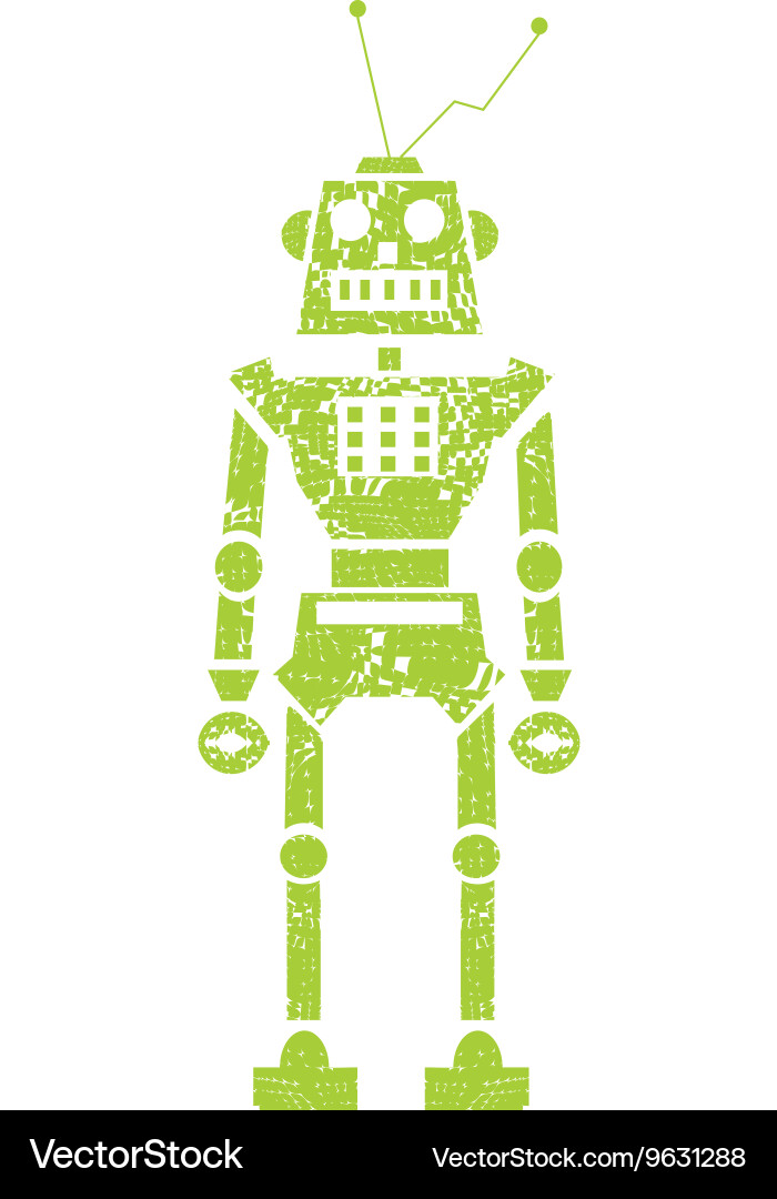 Green grunge robot doodle on a white Royalty Free Vector