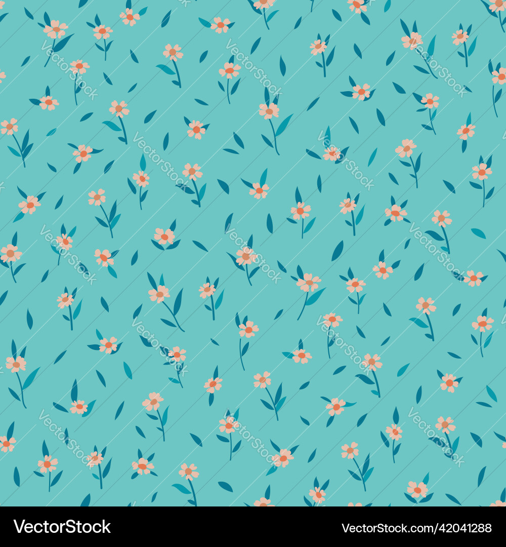 Seamless spring prints in turquoise hue with small