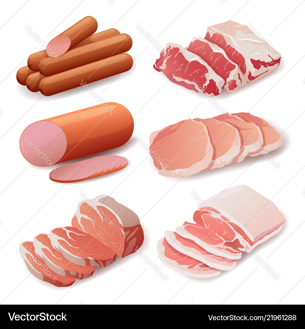 Set meat products in flat style cooking Royalty Free Vector