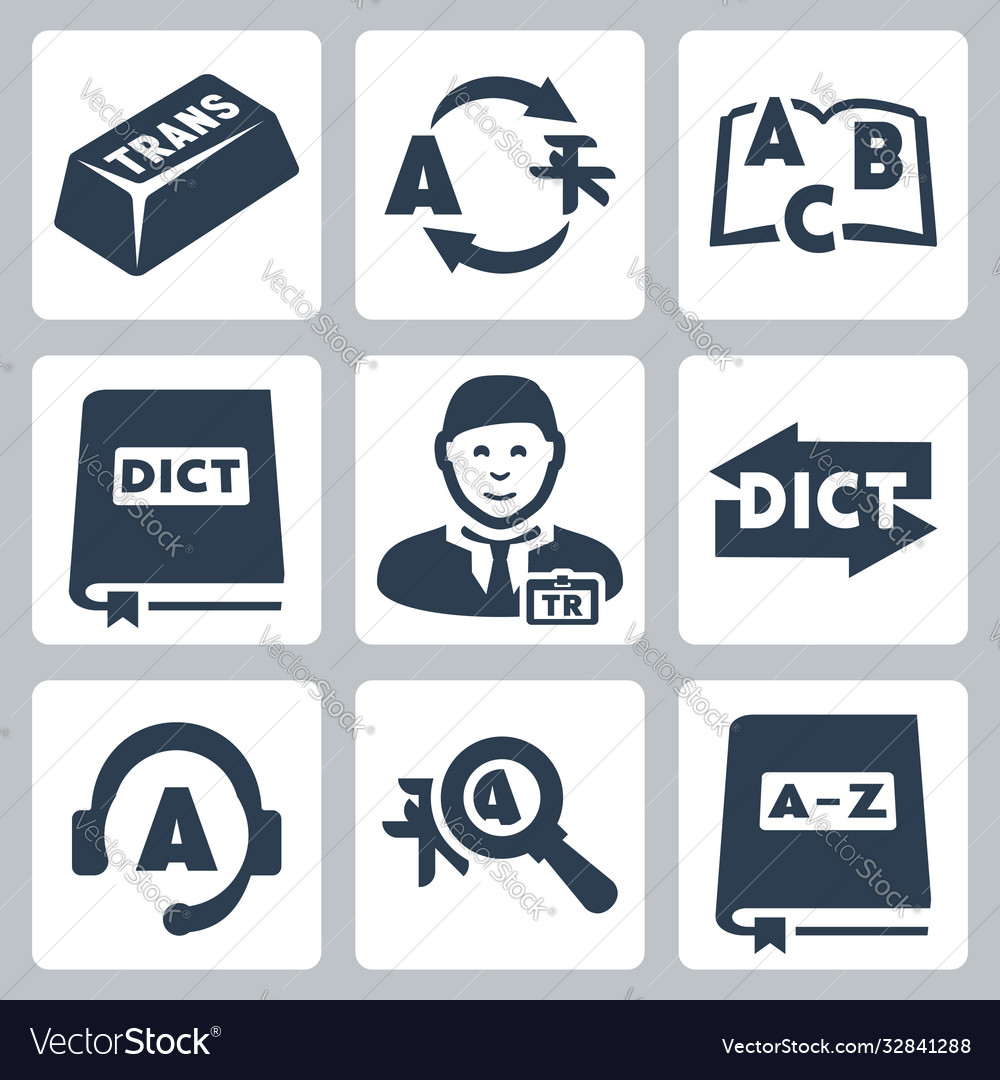 Translation and dictionary icons set Royalty Free Vector Translation and dictionary icons set Royalty Free Vector