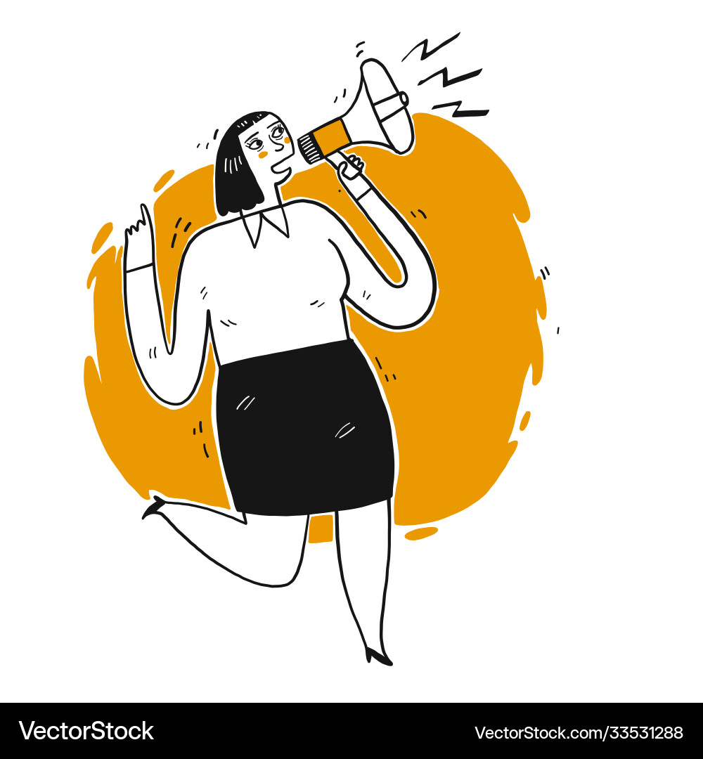 Young woman shouting through loud speaker Vector Image