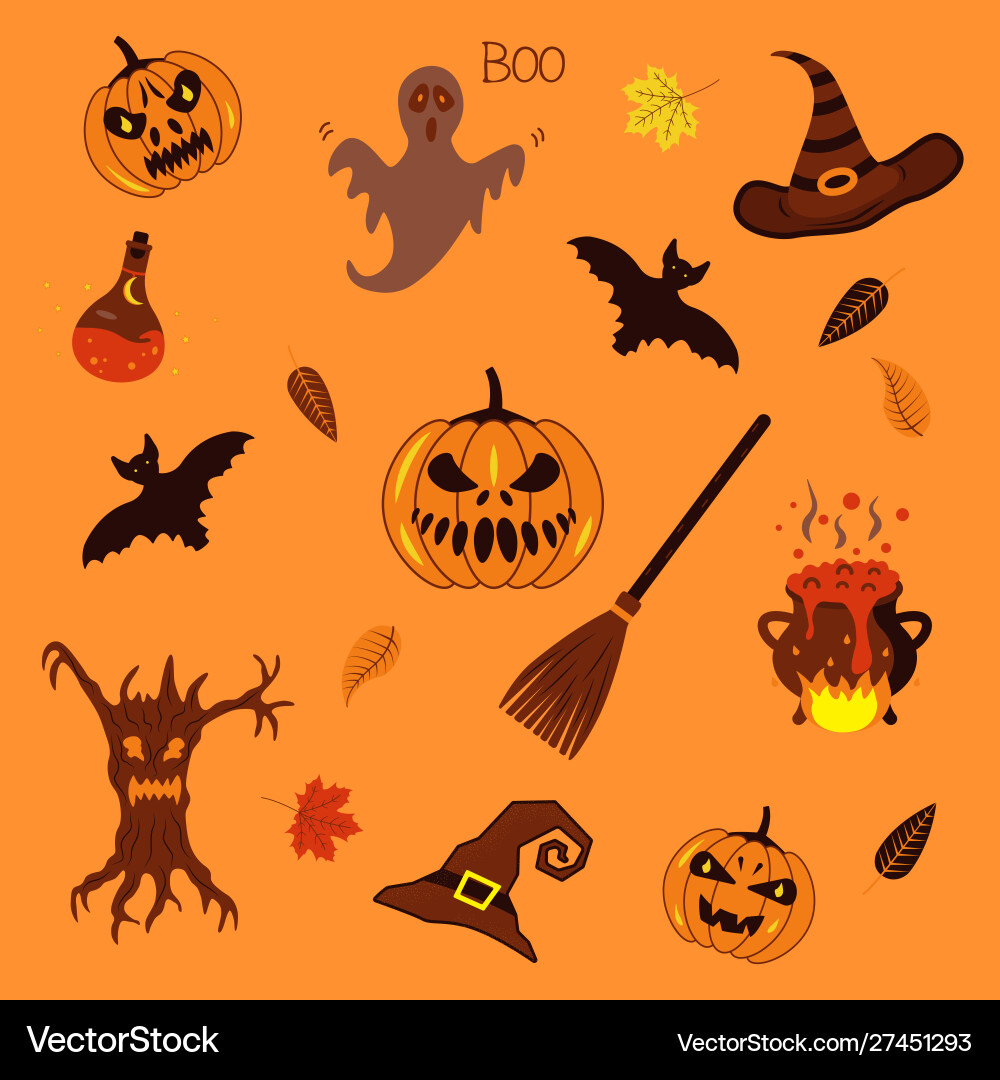 A set stickers for halloween pumpkin hat Vector Image