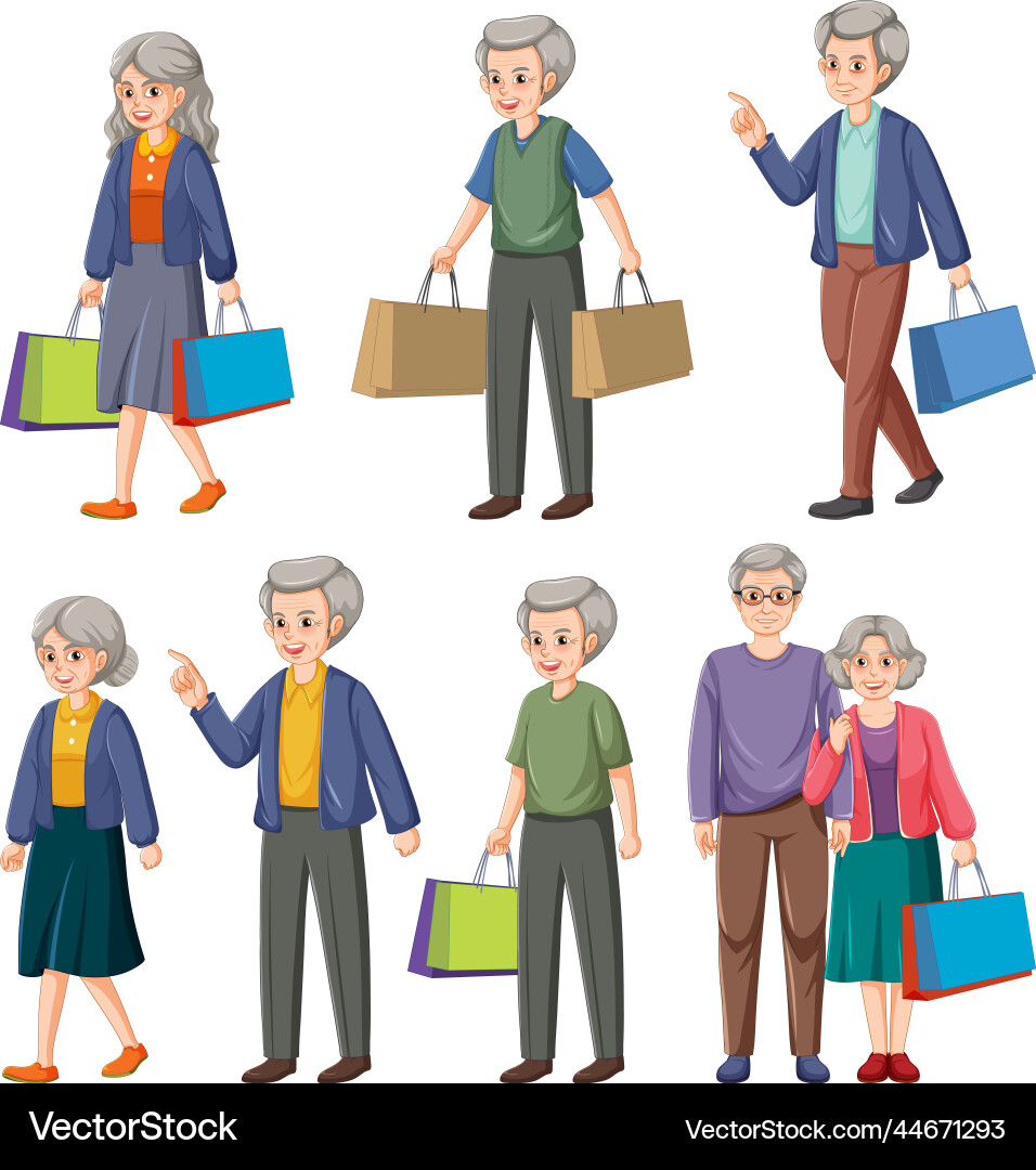 Collection of elderly people characters Royalty Free Vector