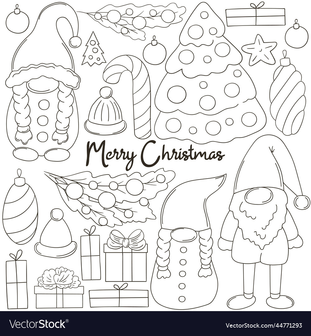 Coloring christmas with gnomes Royalty Free Vector Image