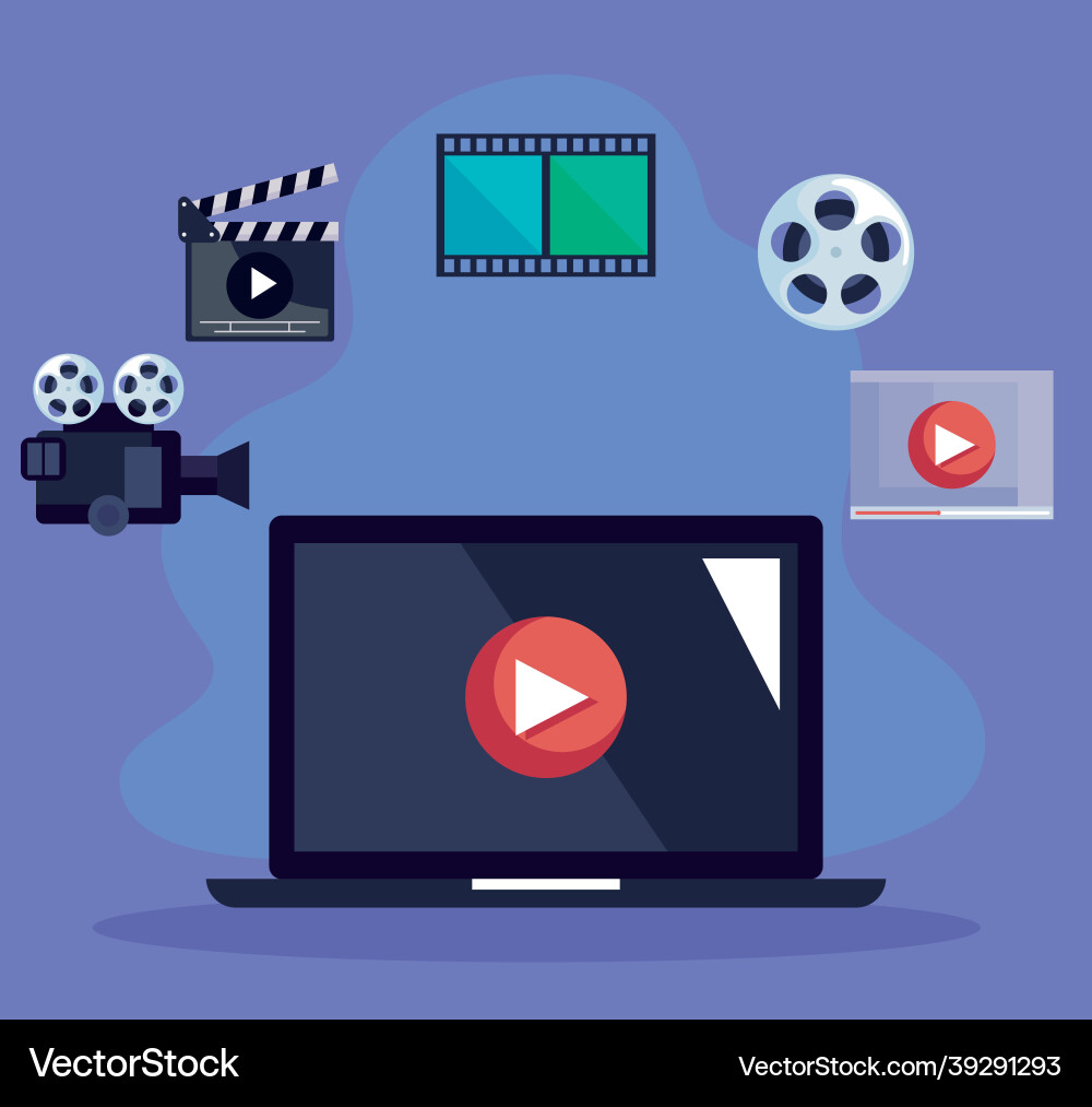 Laptop with video icons Royalty Free Vector Image