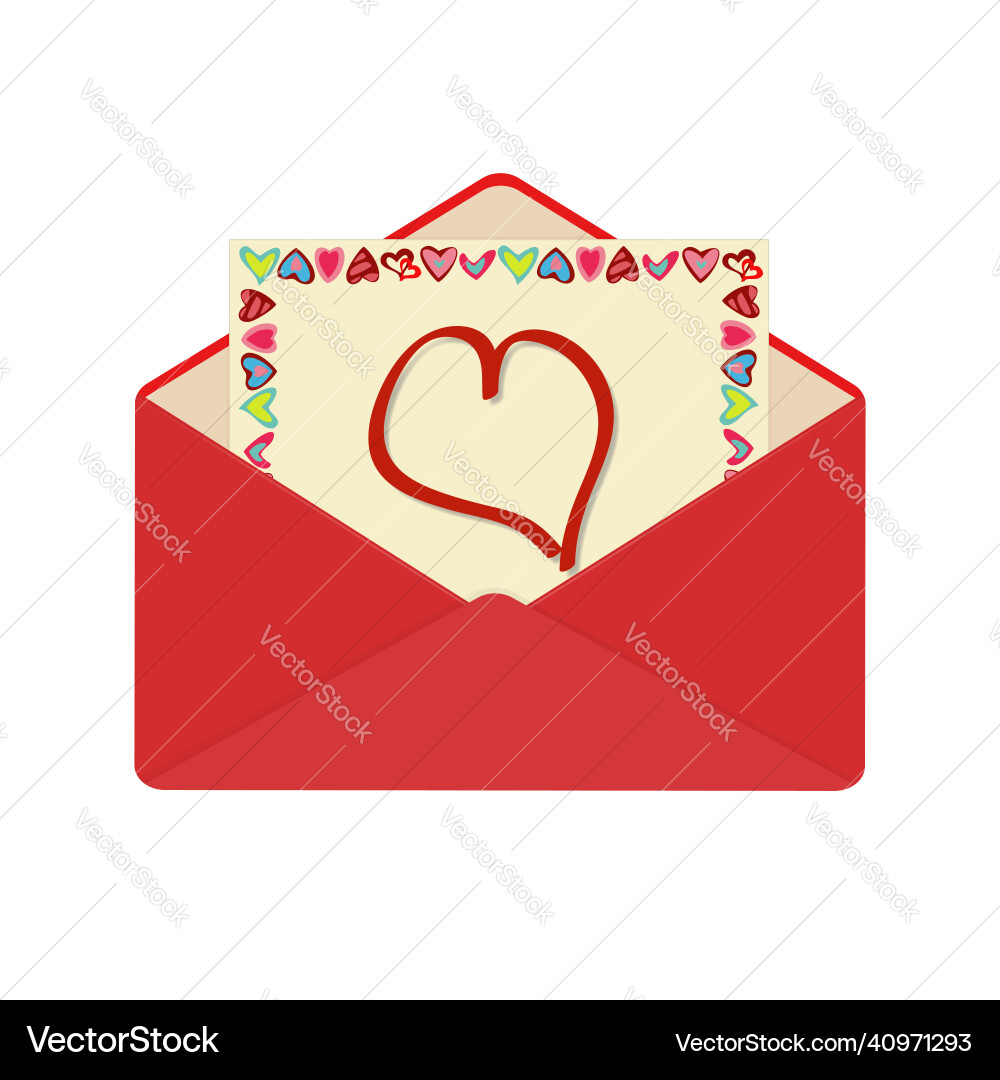 Letter in open red envelope on valentine s day Vector Image