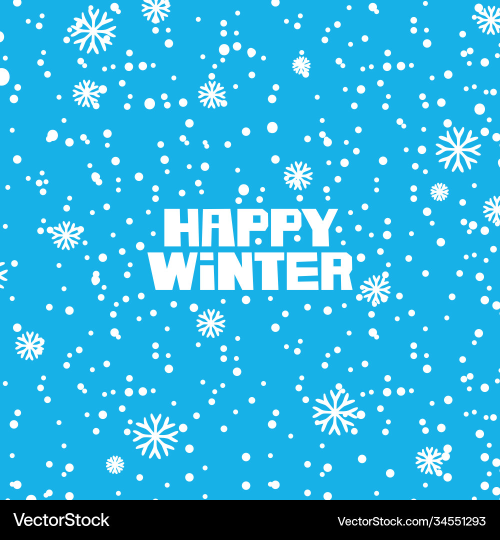 Lettering happy winter on backdrop with snowflakes
