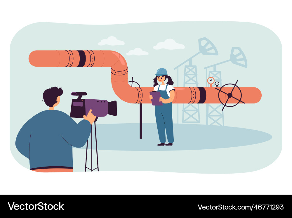 Man with camera recording pipeline inspection Vector Image