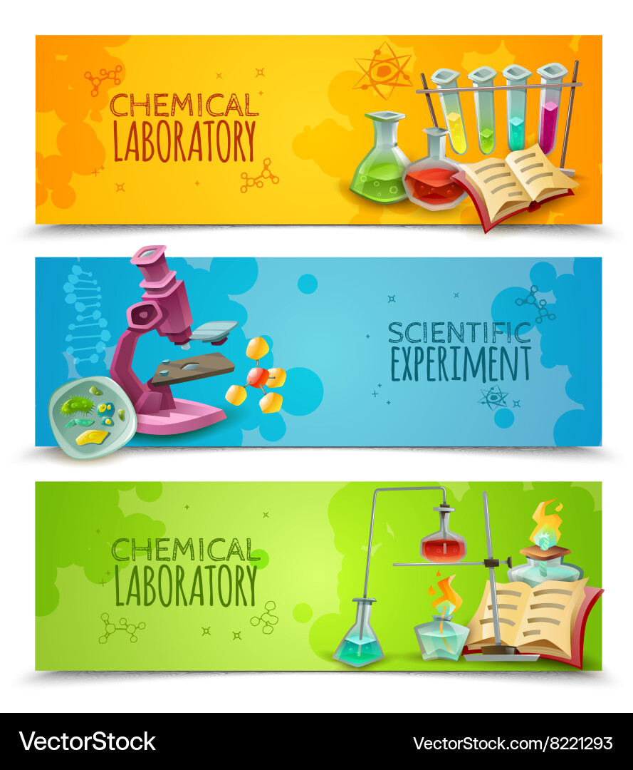 Scientific Chemical Laboratory Flat Banners Set Vector Image