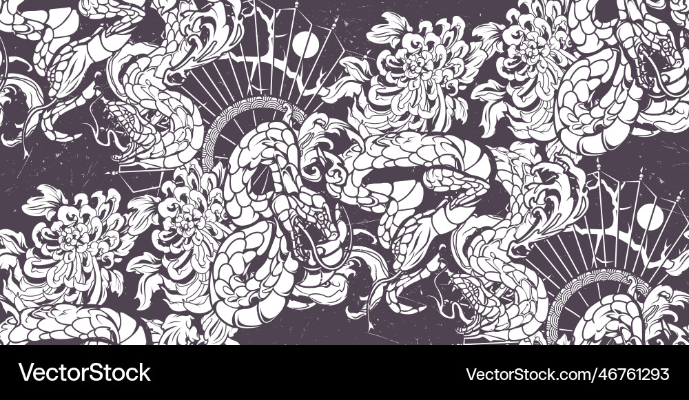 Vintage seamless pattern with snakes japanese Vector Image