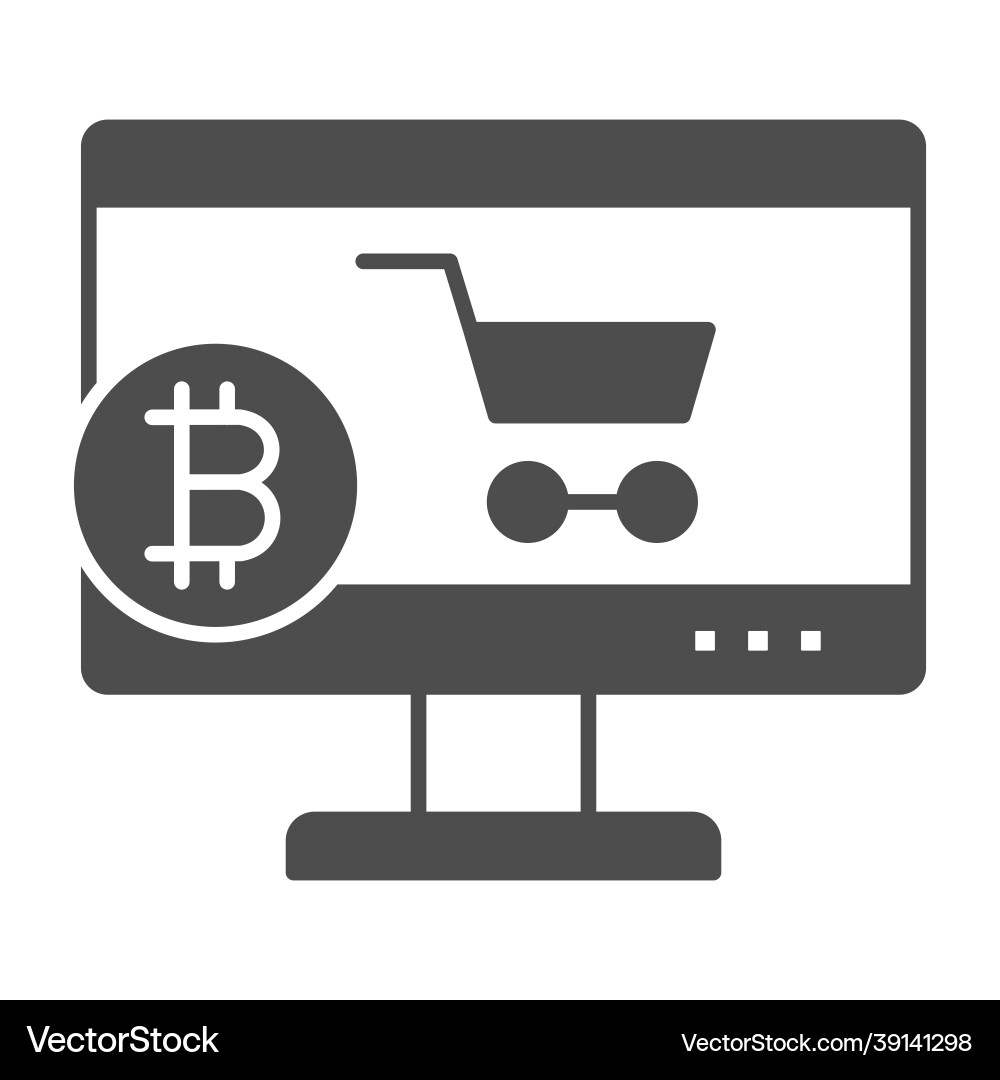 Bitcoin online shopping cart on computer screen Vector Image