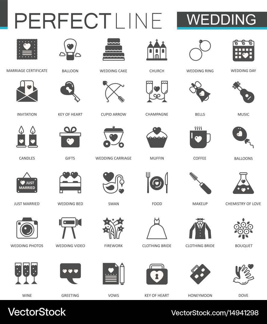 Black classic web wedding marriage icons set Vector Image