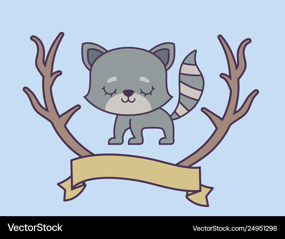 Cute cat with ribbon and branches Royalty Free Vector Image