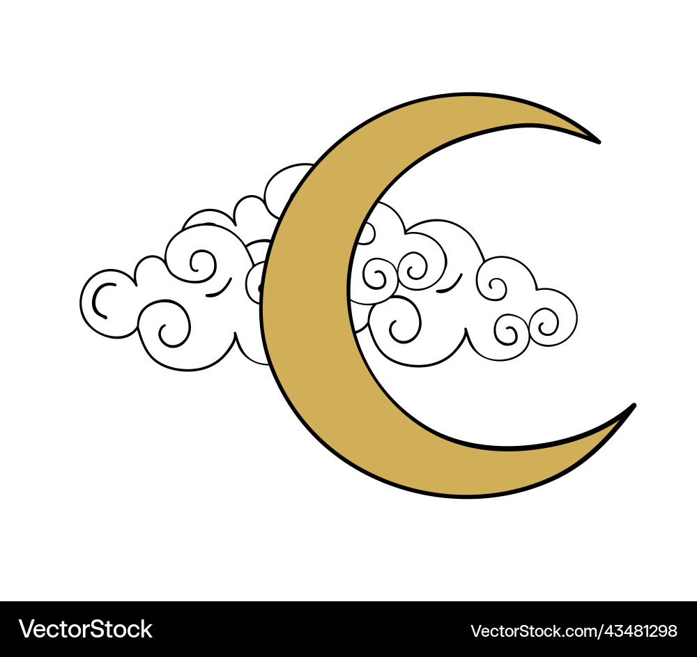 Golden crescent moon with cloud chinese style Vector Image