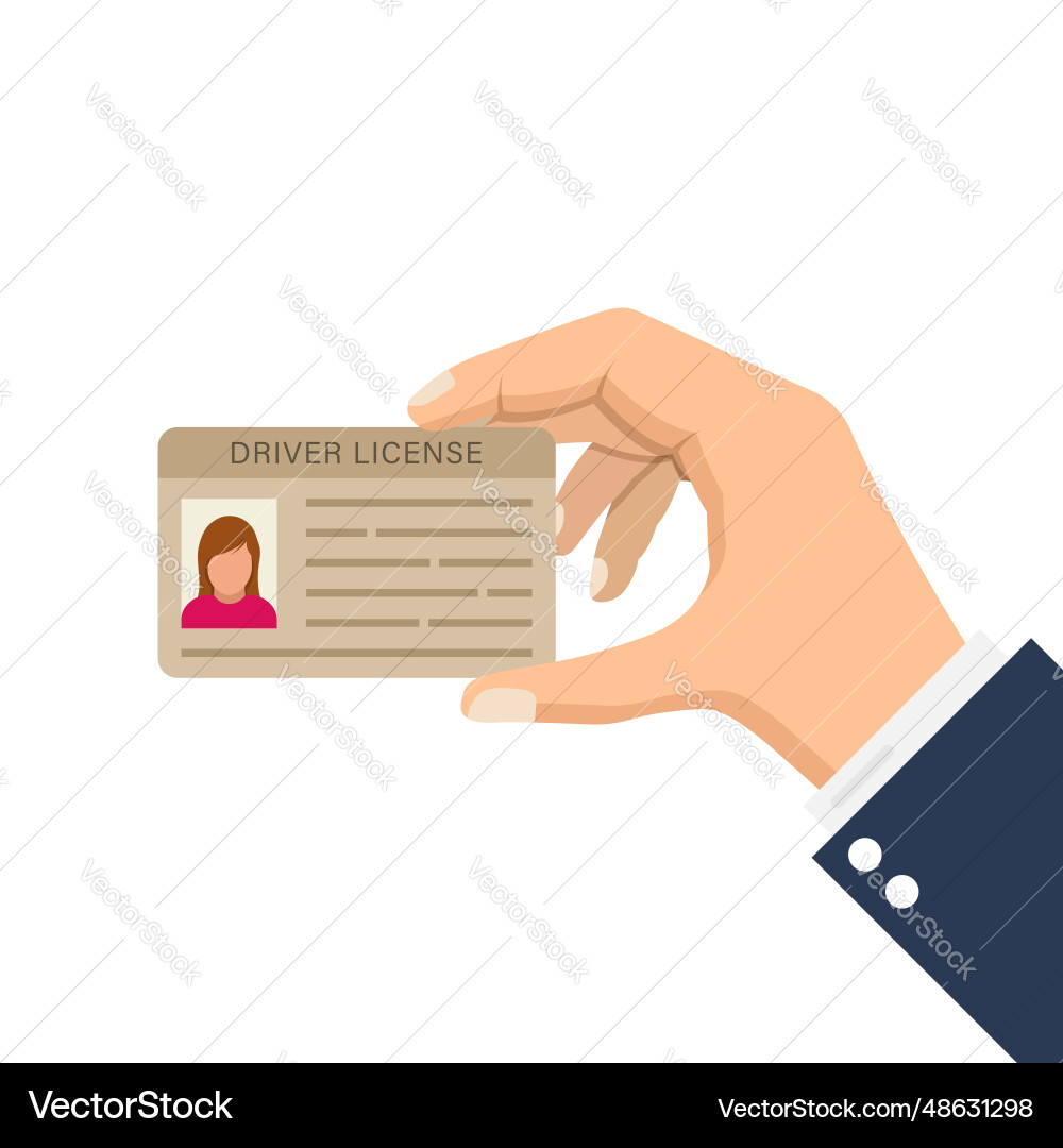 Hand holding driver license icon in flat style id Vector Image