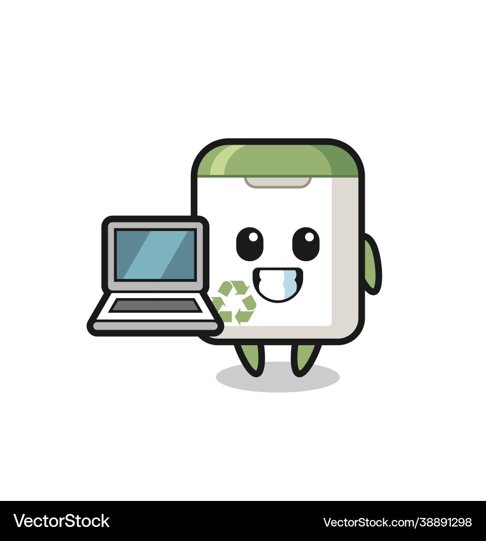 Mascot trash can with a laptop Royalty Free Vector Image