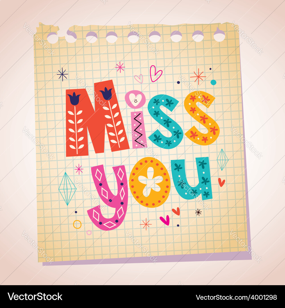 Miss you note paper cartoon Royalty Free Vector Image
