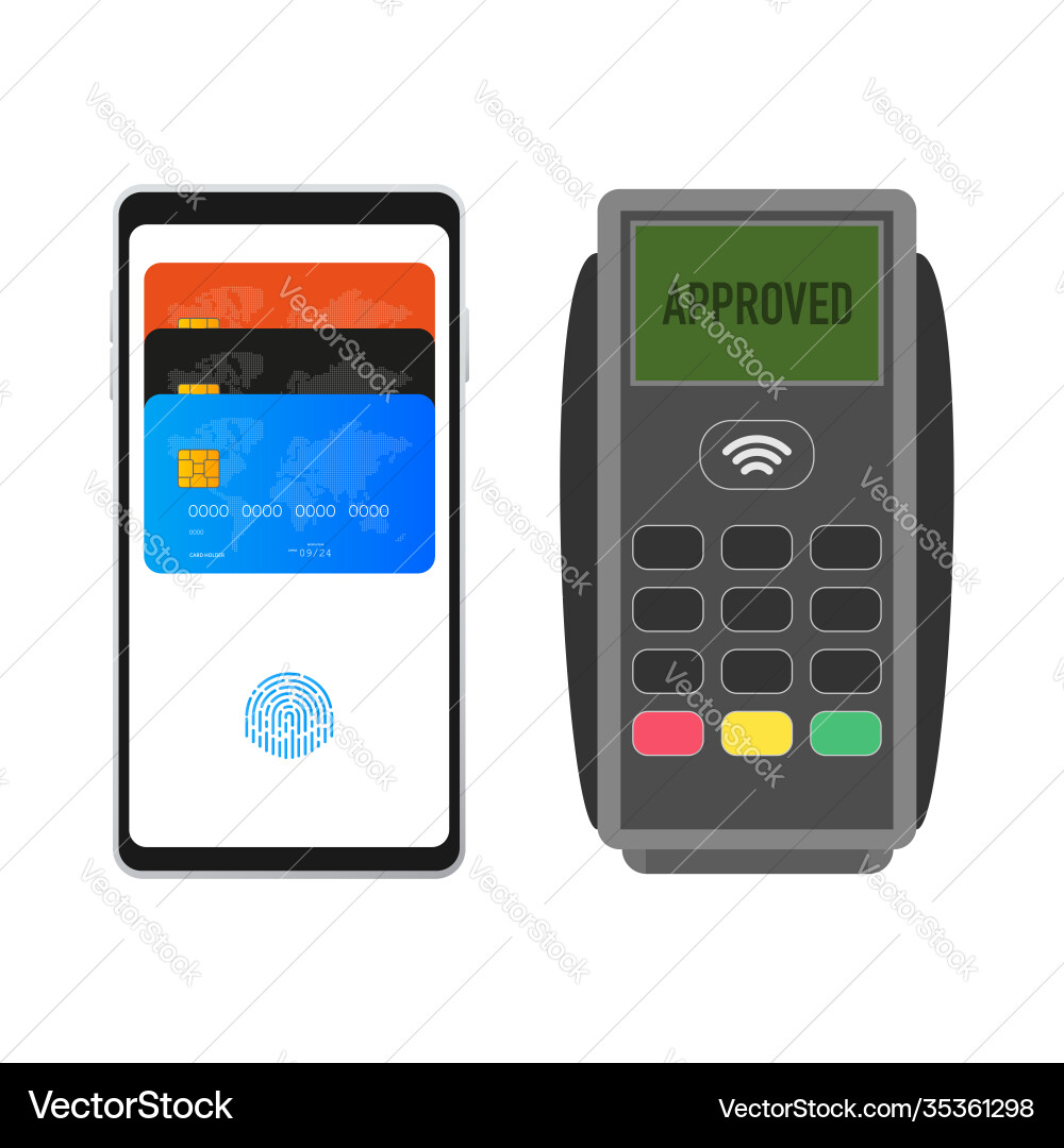 Pos terminal and smartphone on a white background Vector Image