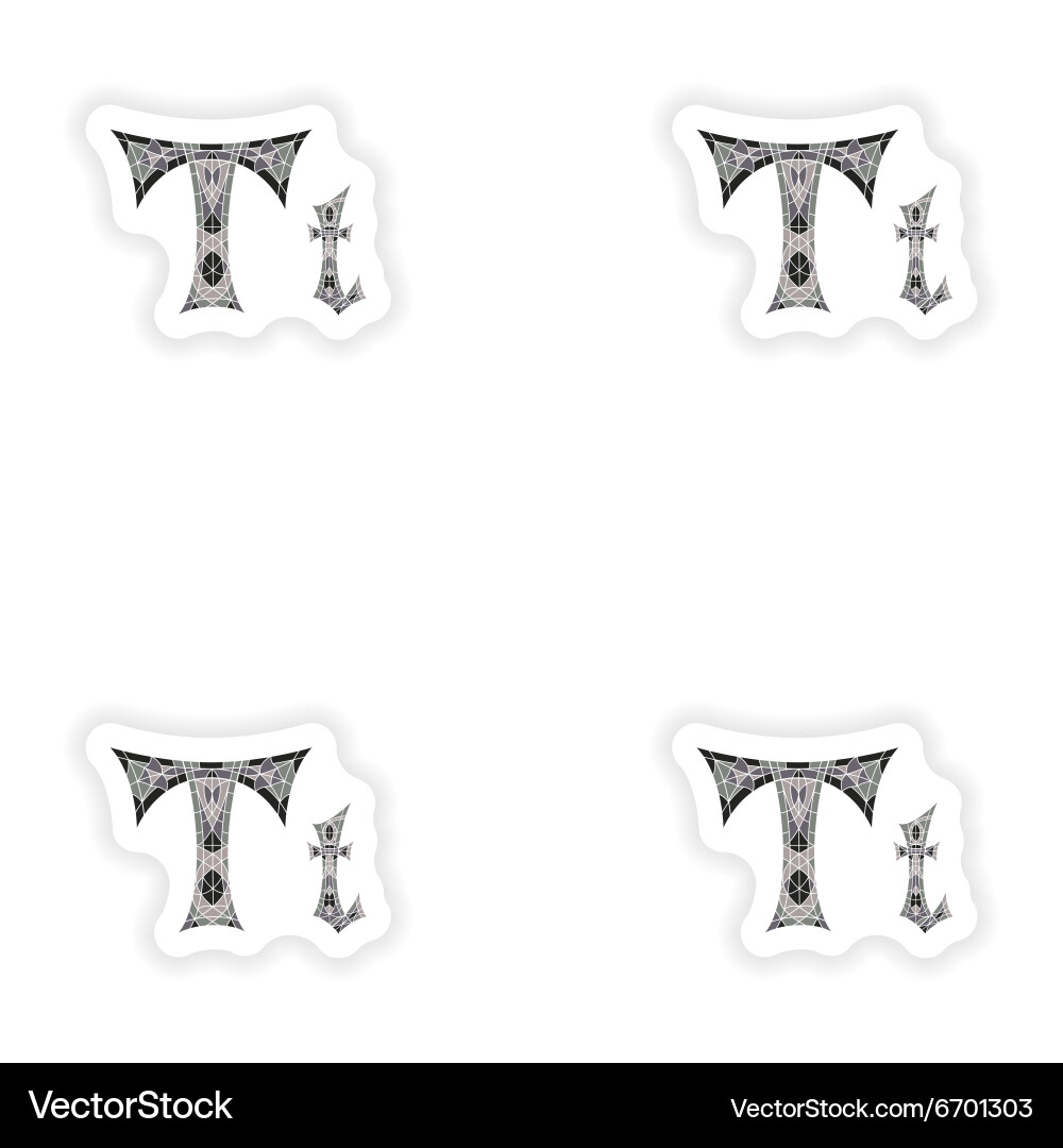 Assembly stickers Low poly letter T in gray mosaic