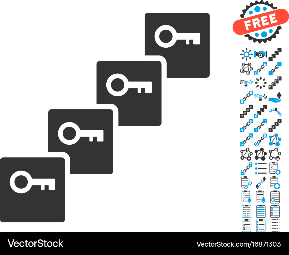 Key blockchain icon with bonus symbols Royalty Free Vector