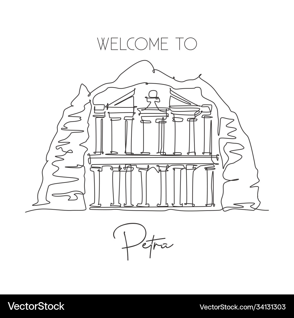 One single line drawing al khazneh petra old Vector Image