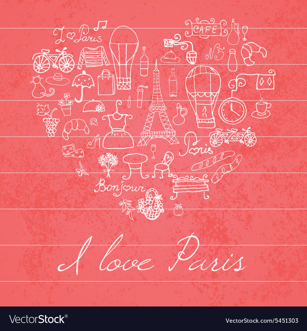 Paris doodles elements hand drawn set withefel Vector Image