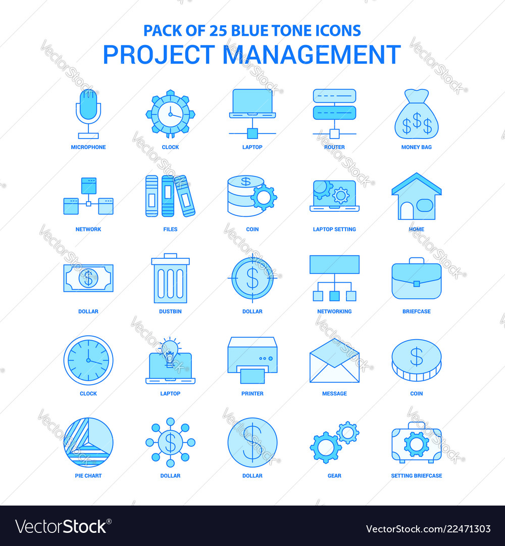 Project management blue tone icon pack - 25 Vector Image