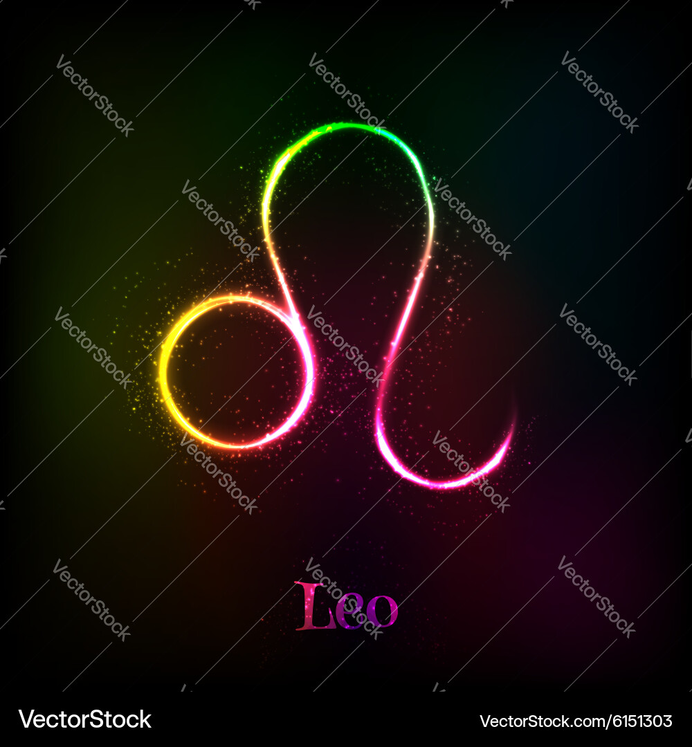 Shining neon zodiac Leo symbol Royalty Free Vector Image