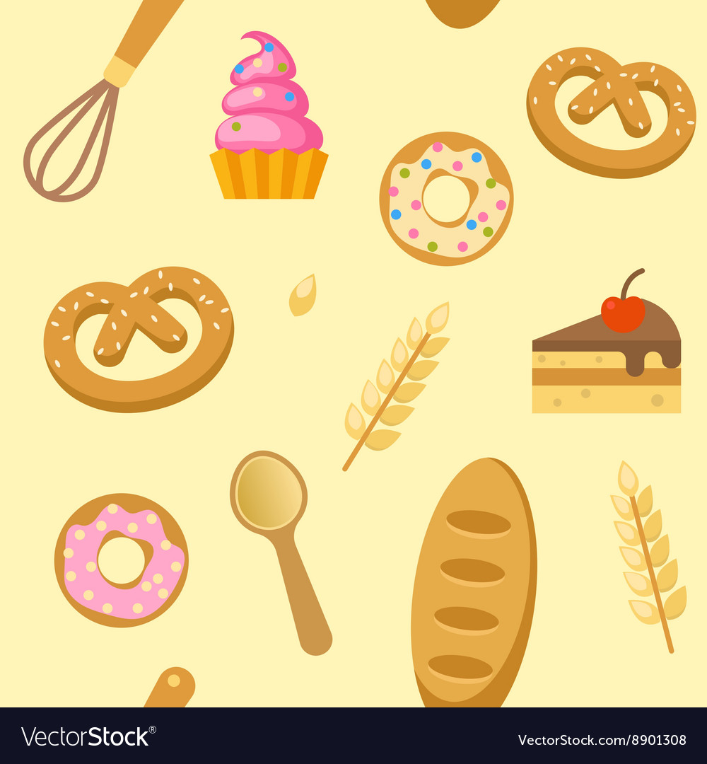 Bakery flat seamless pattern Royalty Free Vector Image