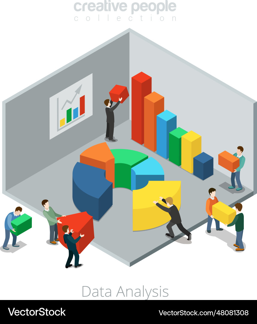 Isometric flat businesspeople moving diagram Vector Image