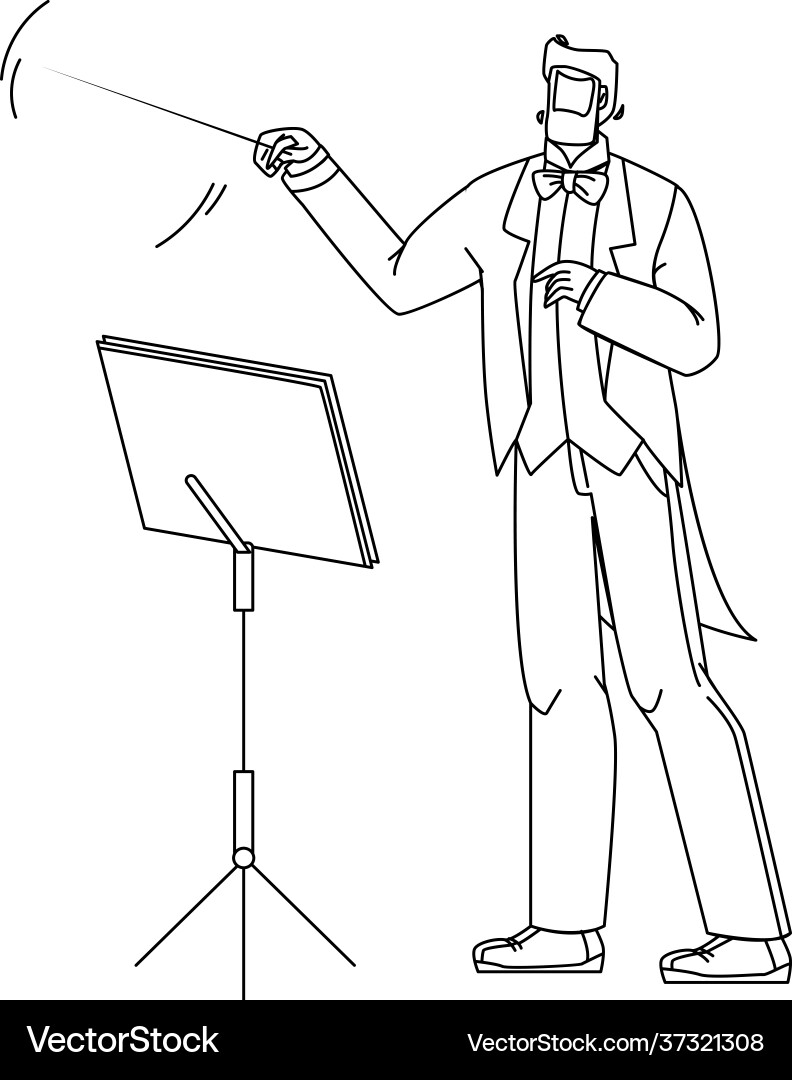 Music conductor man conducting orchestra Vector Image