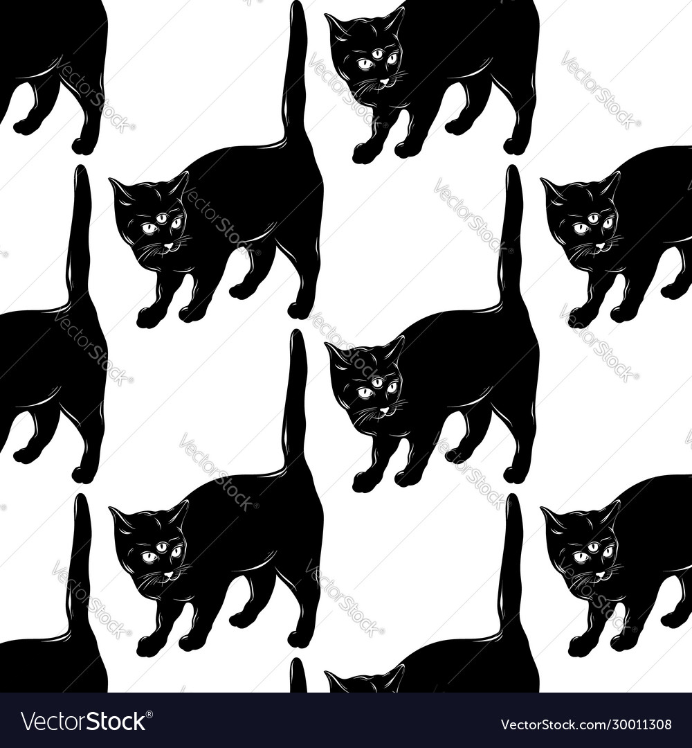 Pattern with hand drawn cat Royalty Free Vector Image
