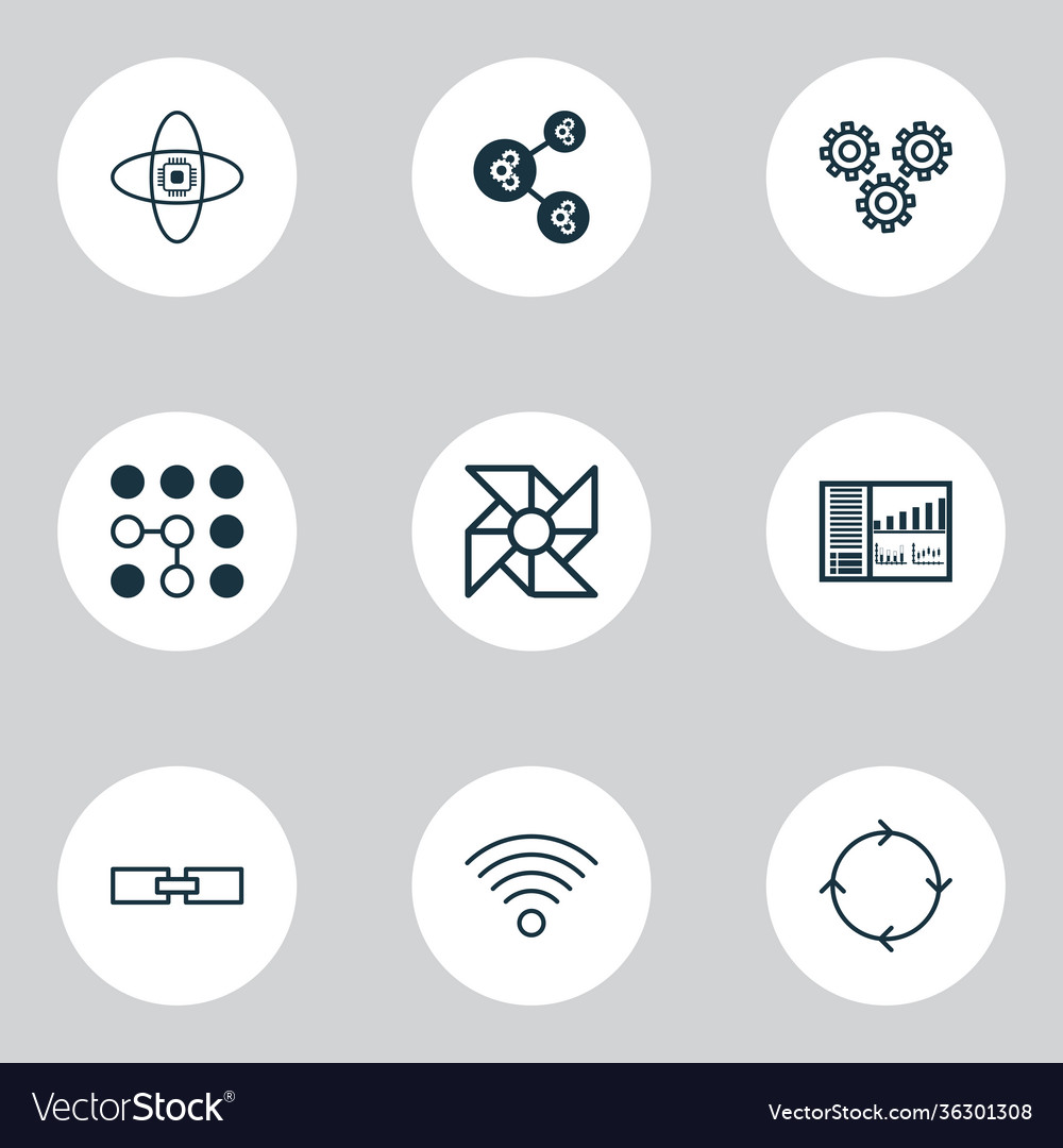 Robotics icons set with gear algorithm wi-fi Vector Image