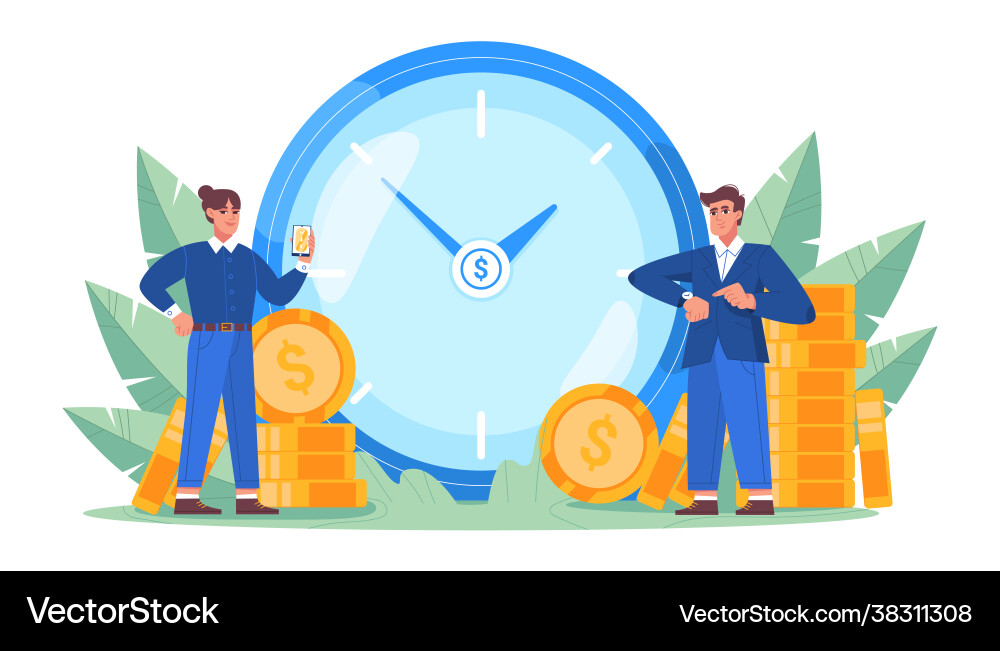 Time is money concept with big clock coins Vector Image
