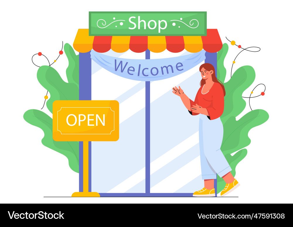 Woman with open shop concept Royalty Free Vector Image
