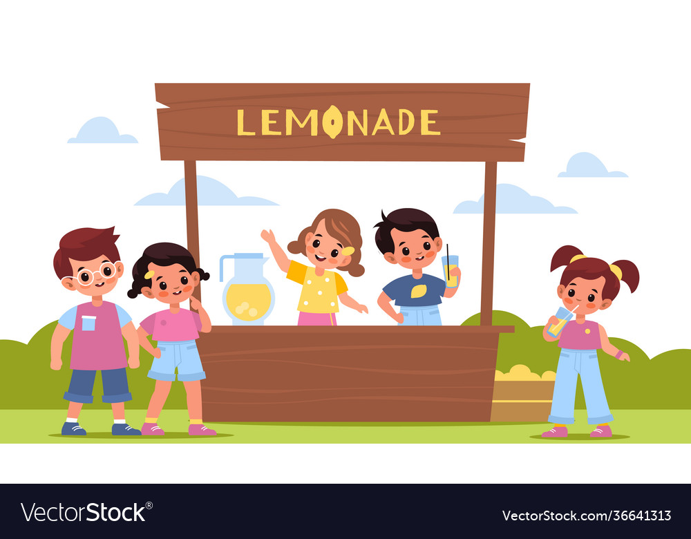 Children lemonade happy kids make lemon drink Vector Image Children lemonade happy kids make lemon drink Vector Image