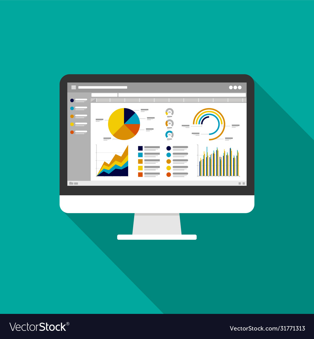 Web statistics analytic charts on computer screen Vector Image Web statistics analytic charts on computer screen Vector Image