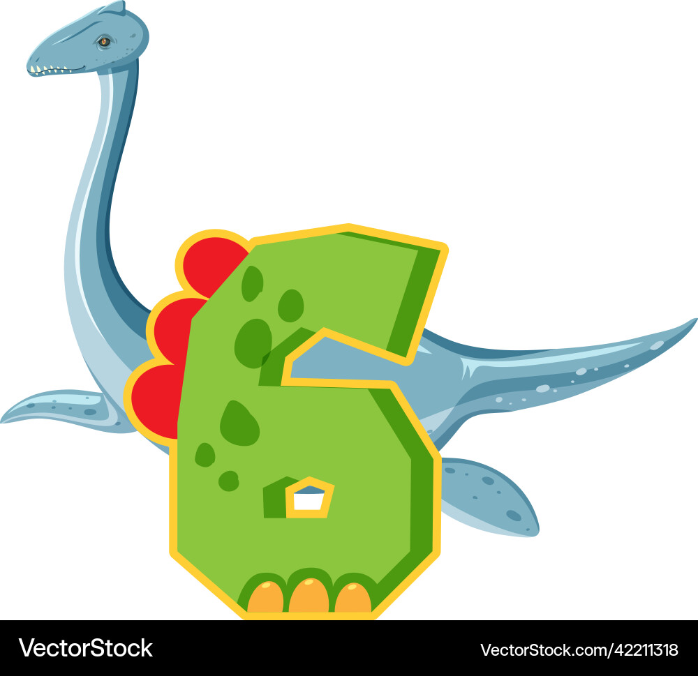 A dinosaur with number six cartoon Royalty Free Vector Image