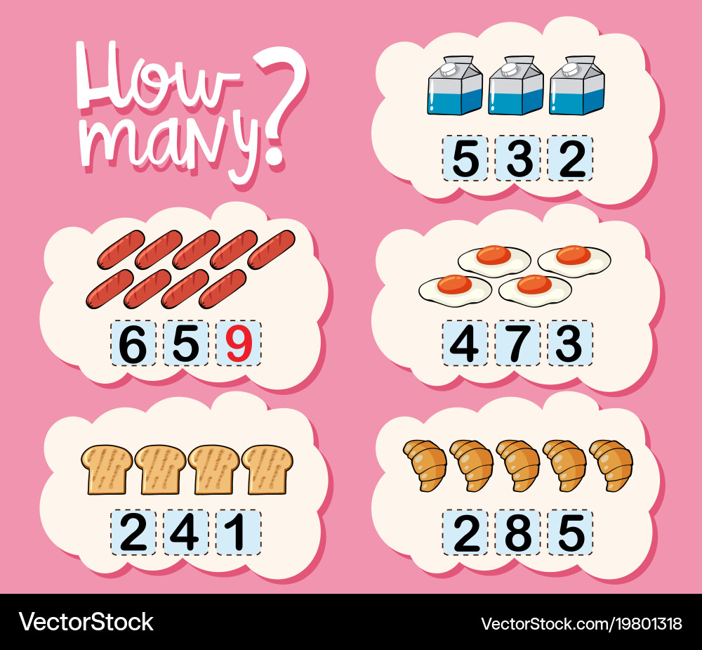 How many worksheet with different types of food Vector Image