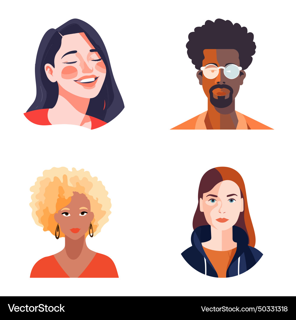 People avatars flat icon set isolated on white Vector Image