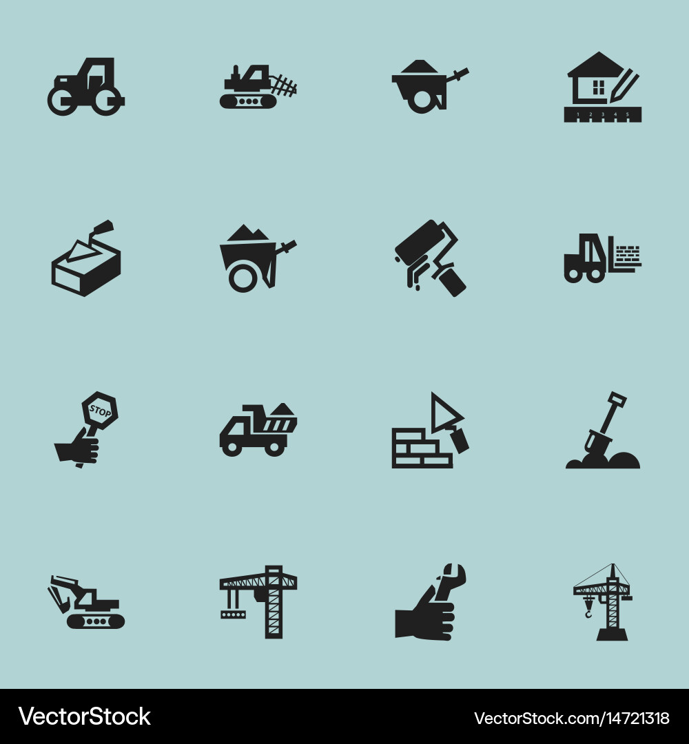 Set of 16 editable building icons includes Vector Image