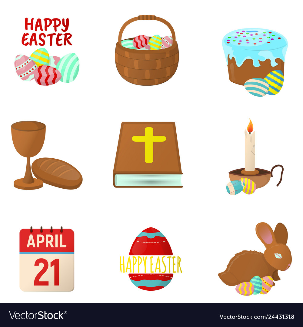 Set of easter icons happy on white Royalty Free Vector Image
