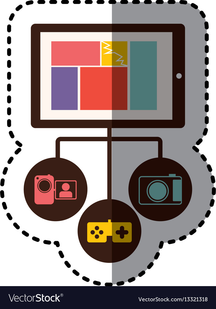 Sticker colorful tablet database server icon stock